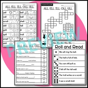 All, Ell, Ill, Oll, Ull Words Worksheets: Cut and Paste Sorts, Cloze ...