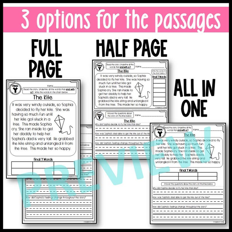 Final Y Reading Passages: Words Ending With Y With Comprehension ...