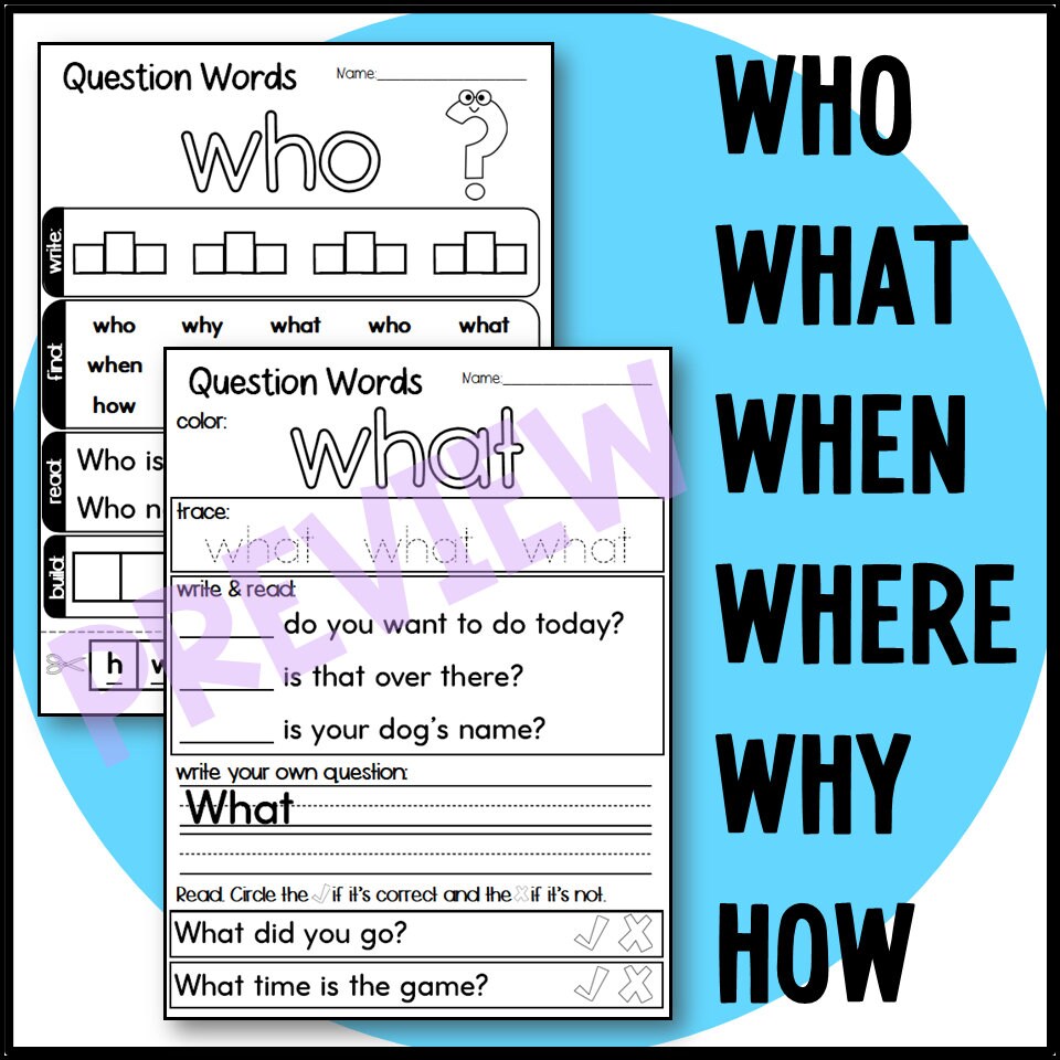 Question Words: Writing Questions, Sort, Partner Work, Worksheets ...
