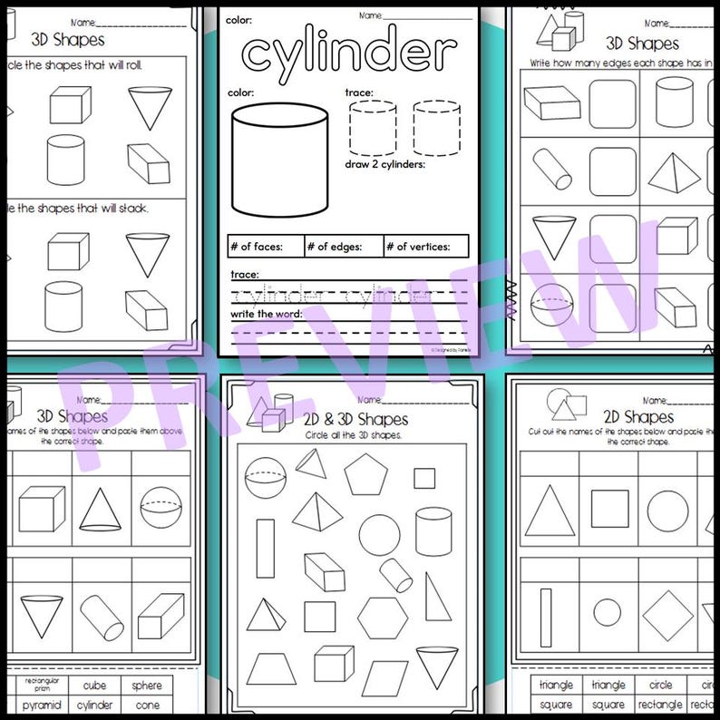 2D and 3D Shape Worksheets & Sorts Shape Attributes Halves Fourths ...