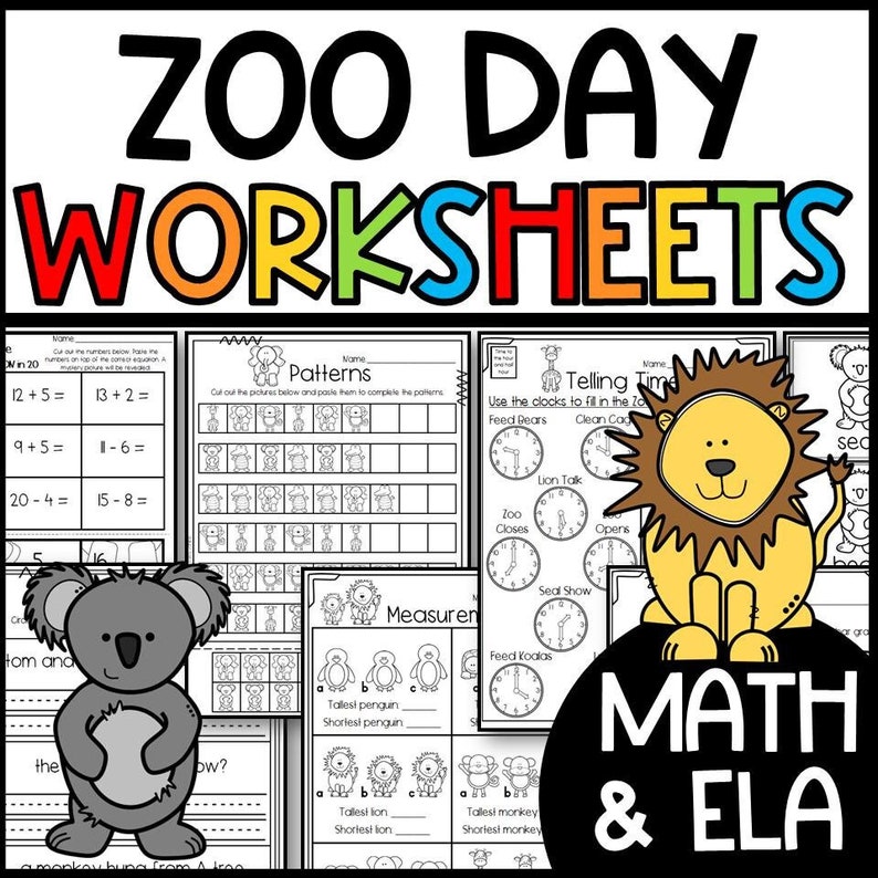 Zoo Day Themed Activities and Worksheets: Back to School Review Math ...