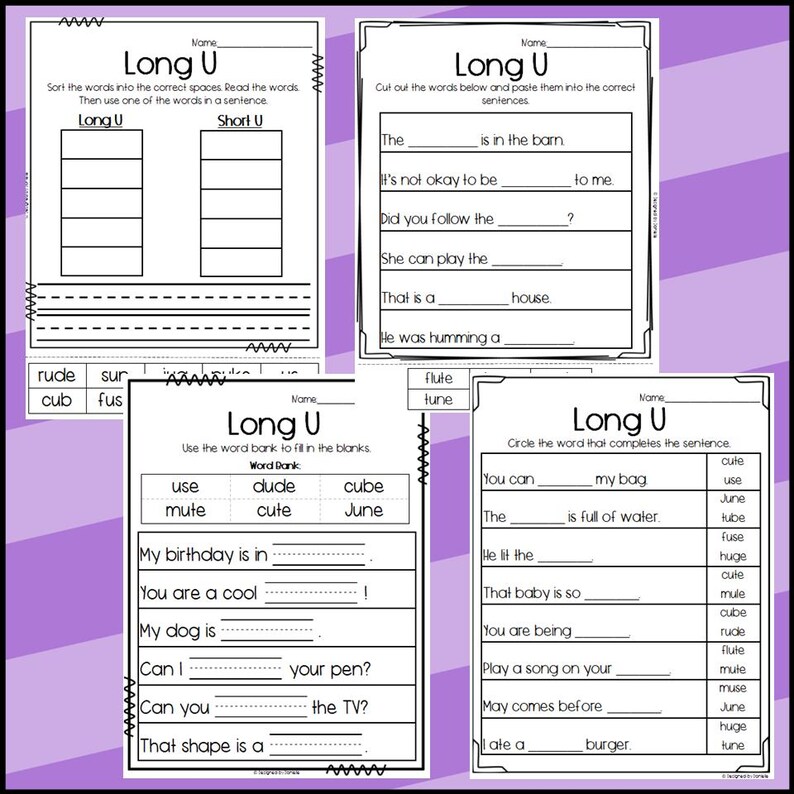 Long U, Silent E Worksheets: CVC E Words Long Vowel Activities Sneaky E ...
