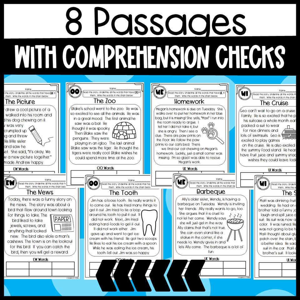 Ew Oo Ue and Ui Passages: First Grade Reading Phonics - Etsy