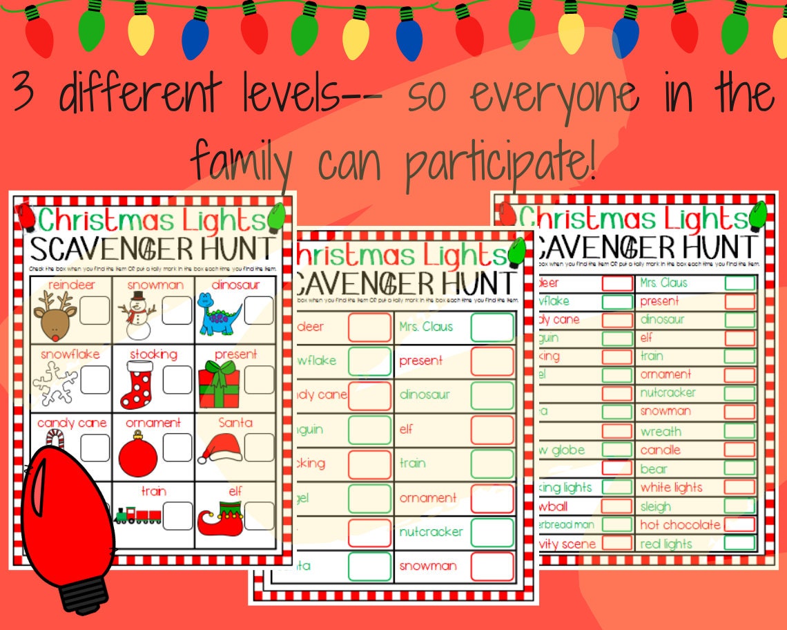 Christmas Lights Printable Scavenger Hunt: Color and Black and - Etsy