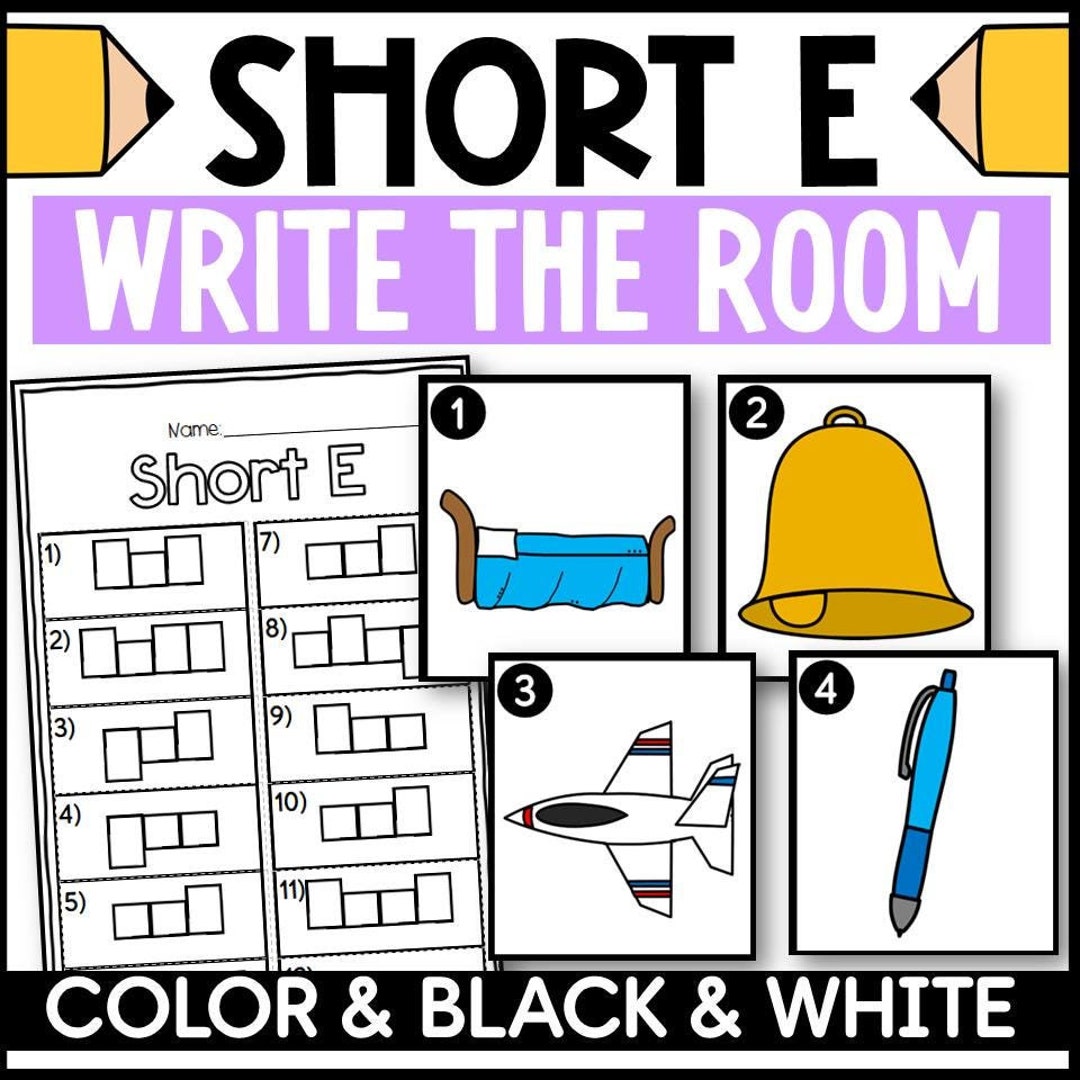 Short E Write the Room: Short Vowel E Words Task Cards Activity ...