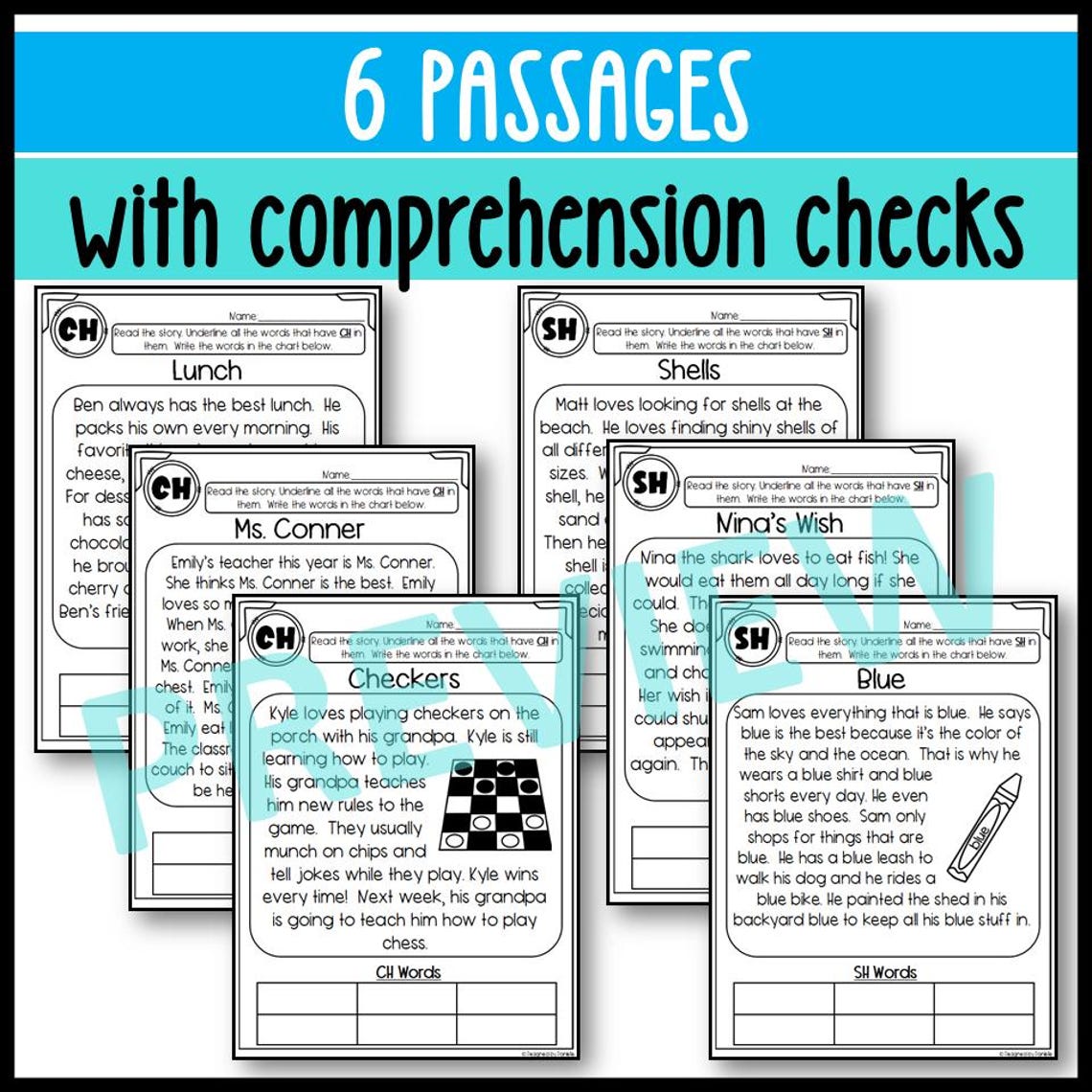 CH and SH Reading Passages Digraphs With Comprehension Questions for ...