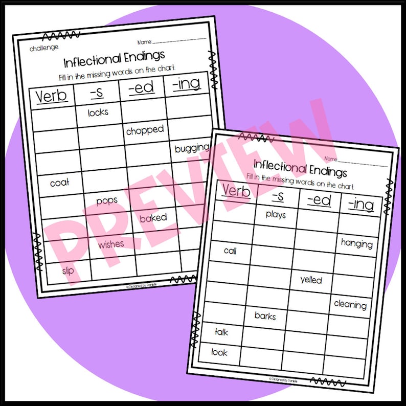 Inflectional Endings Printable Worksheets: ED ING and S Endings First ...
