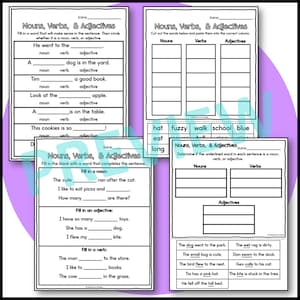 Nouns, Verbs, and Adjectives Sorts and Worksheets: Printable Sheets ...