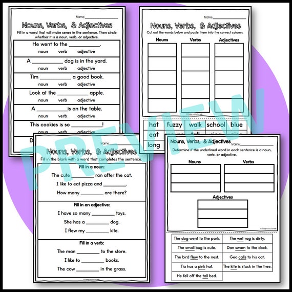 Hojas De Trabajo De Verbos Y Adjetivos