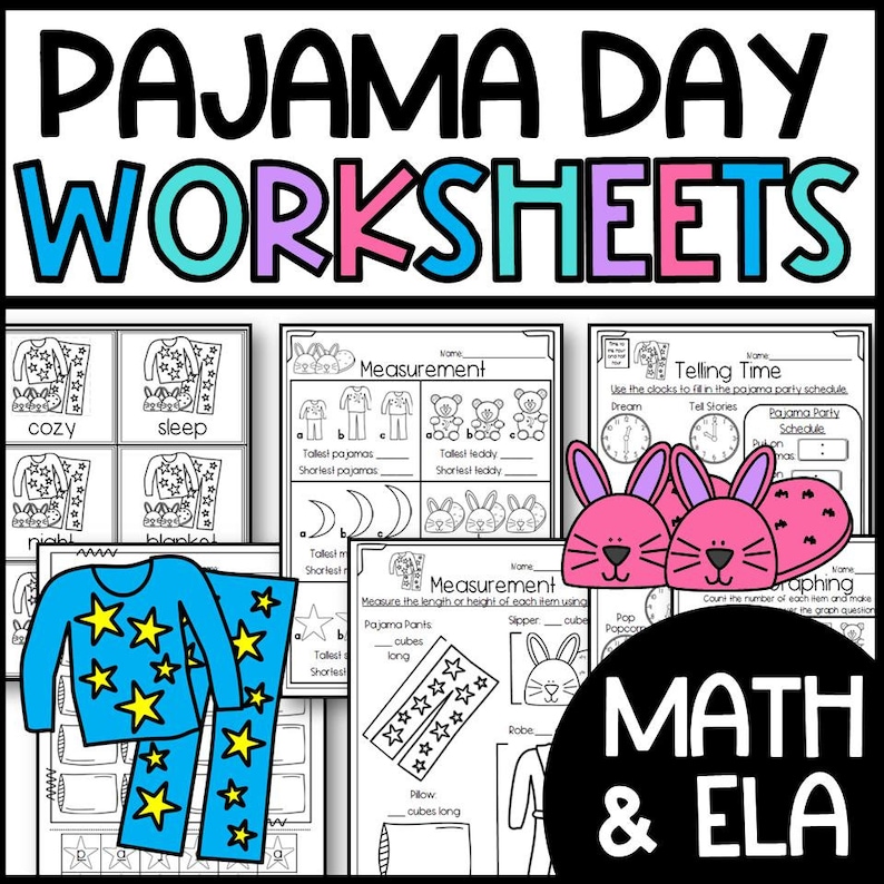 Pajama Day Themed Activities and Worksheets: Back to School Review Math ...