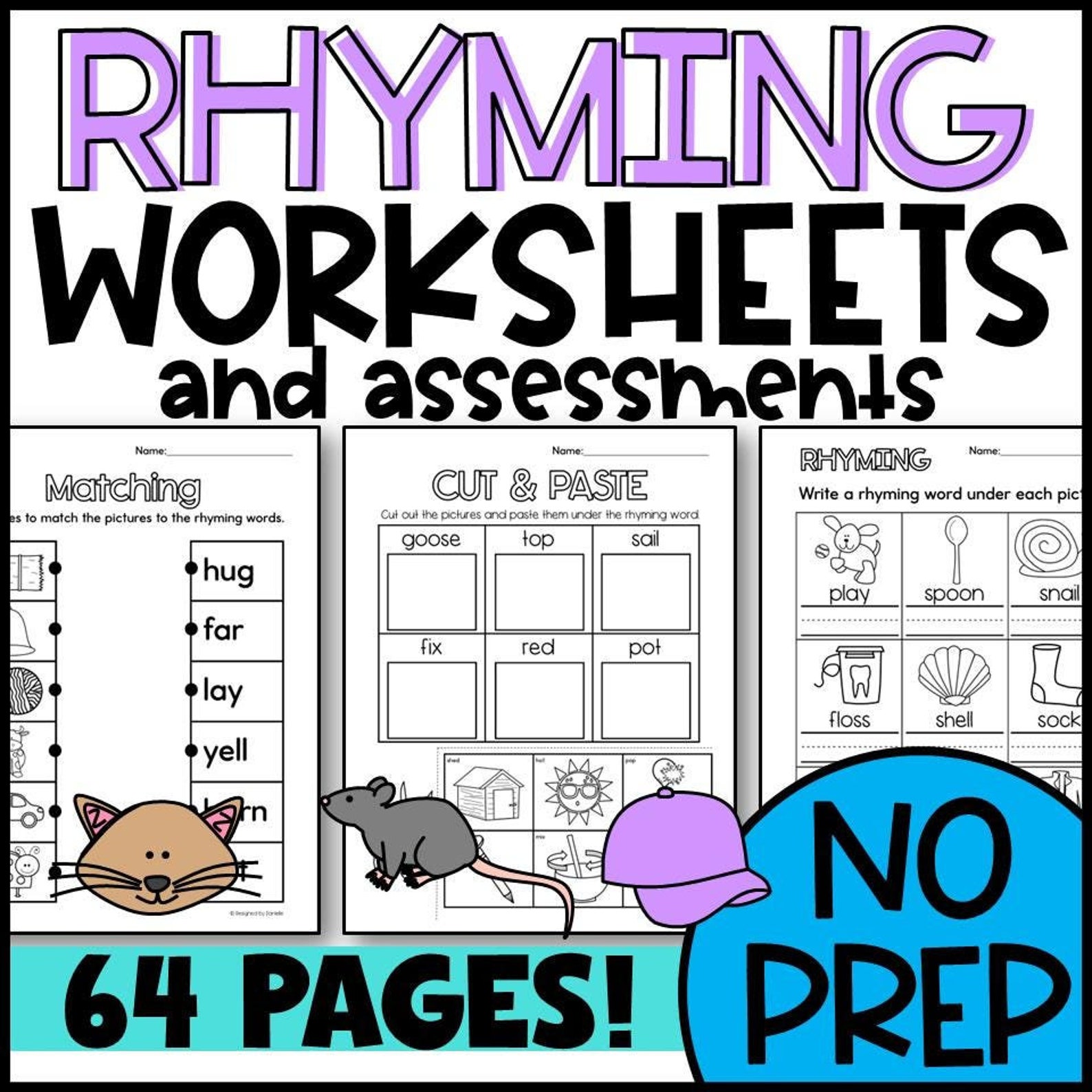 Rhyming Worksheets Kindergarten: Rhyming Cut and Paste Rhyming ...
