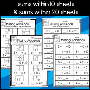 Missing Addend Worksheets: Dominoes Part Part Whole and - Etsy