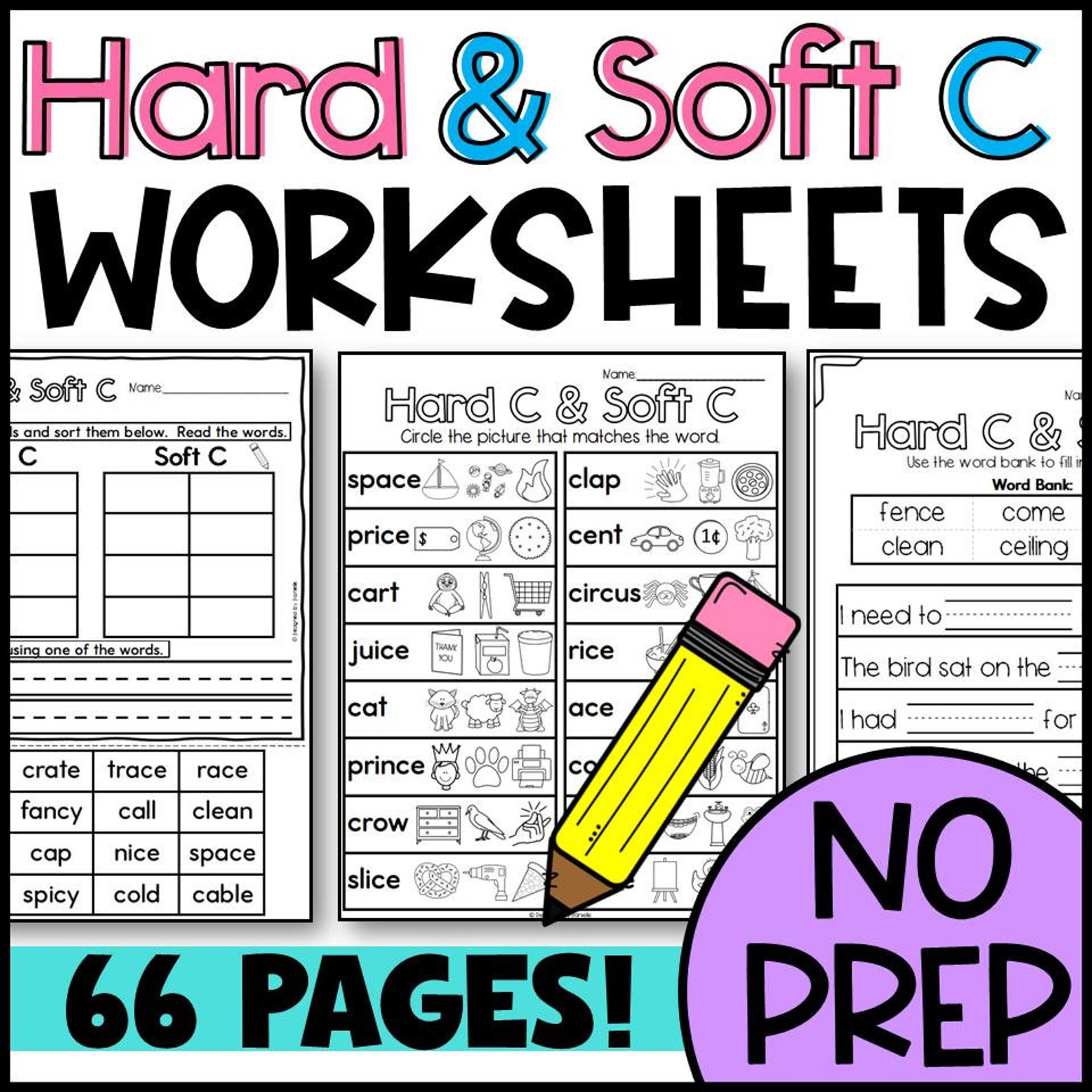 Hard and Soft C Worksheets: Cut Paste Sorts, Cloze, I Spy, Matching ...