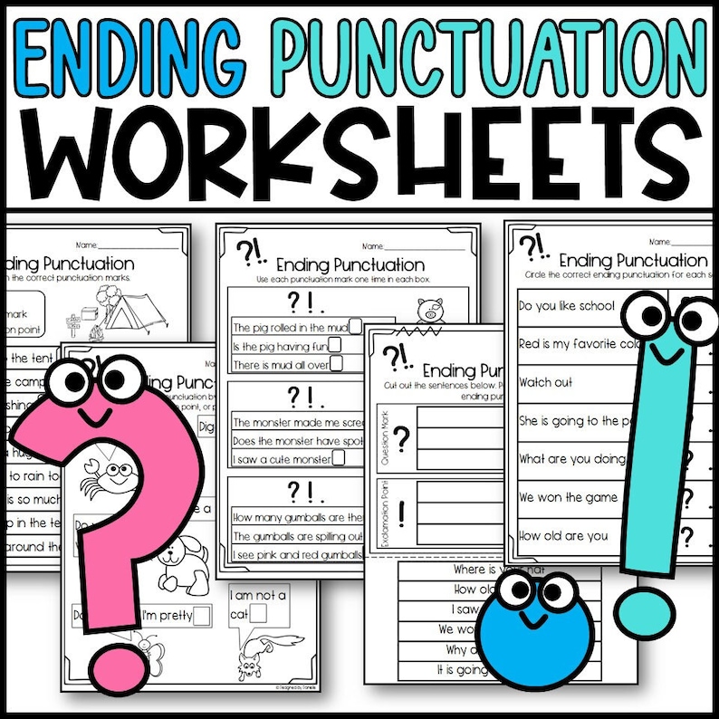 Ending Punctuation Worksheets: Period, Exclamation Point, Question Mark ...