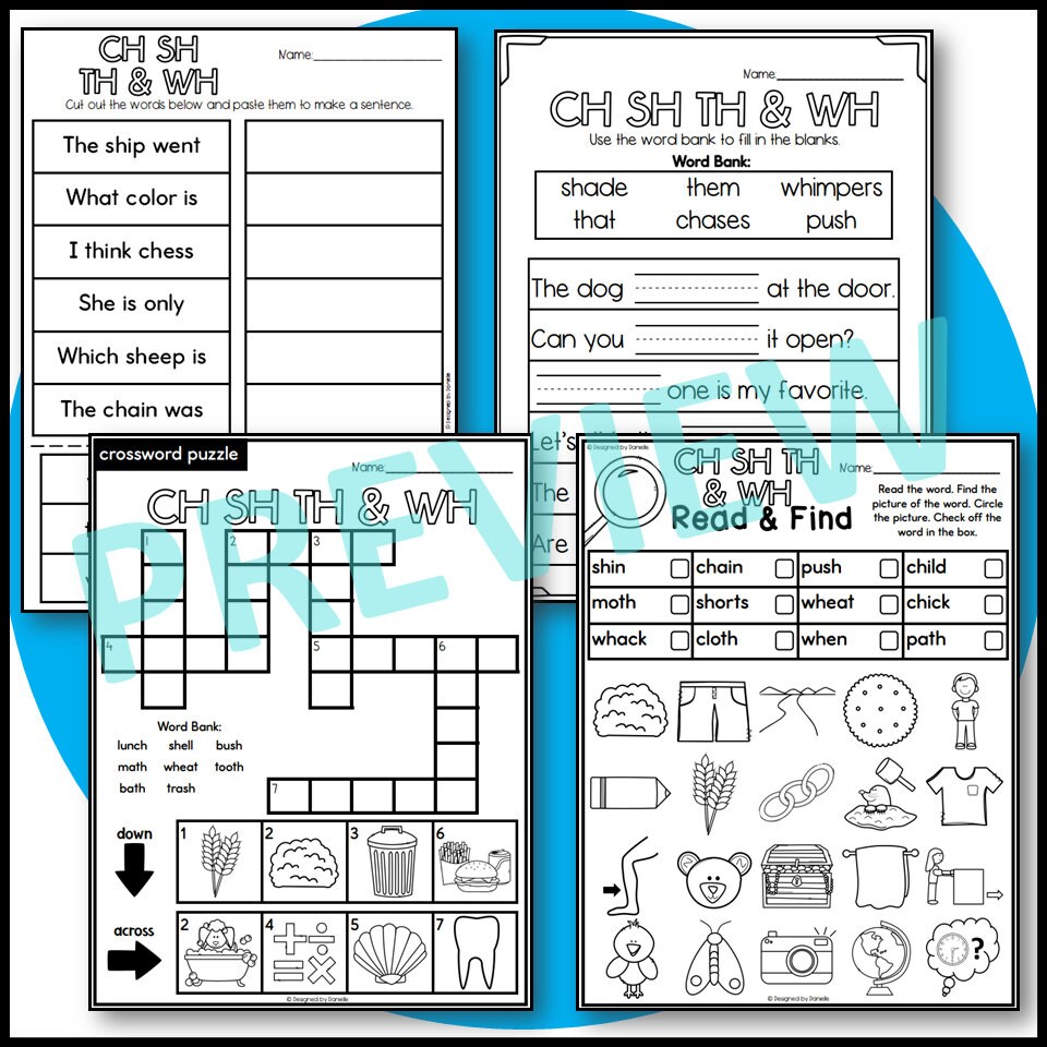 Ch Sh Th Wh Digraphs Worksheets Sorts Cloze And More Etsy