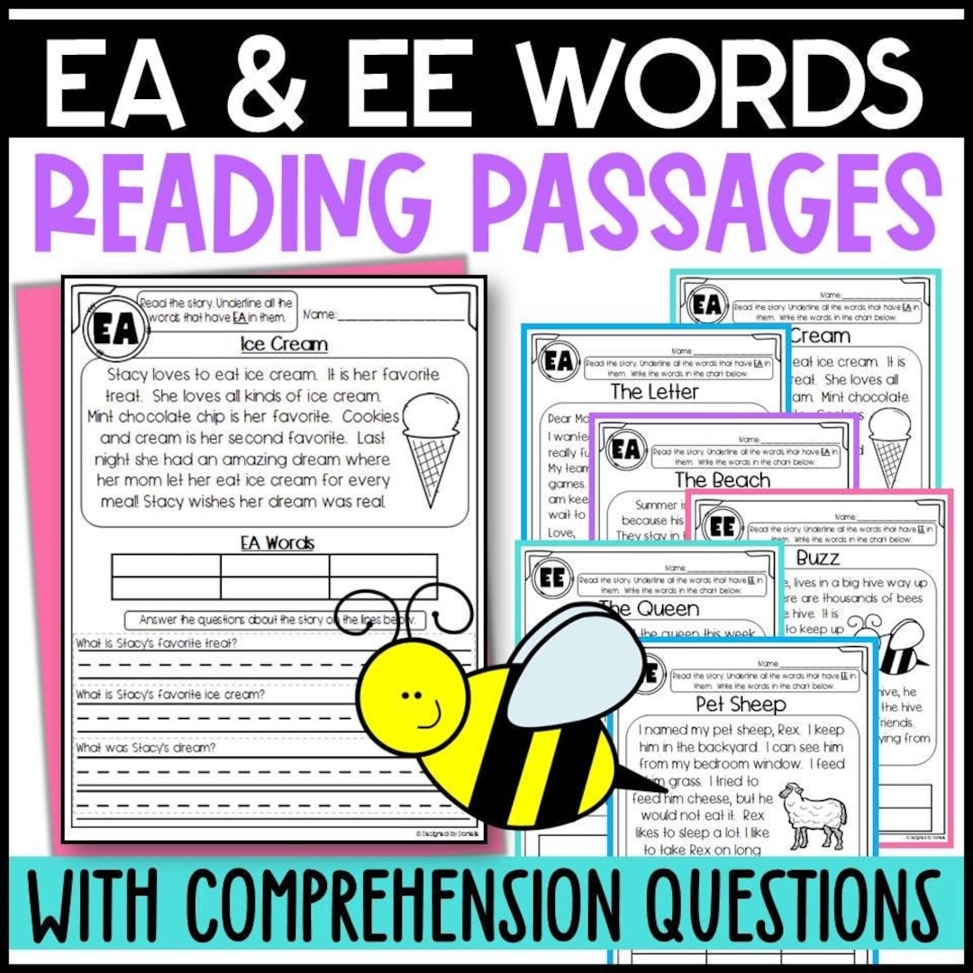 EE and EA Reading Passages: Long E Double Vowels With Comprehension ...
