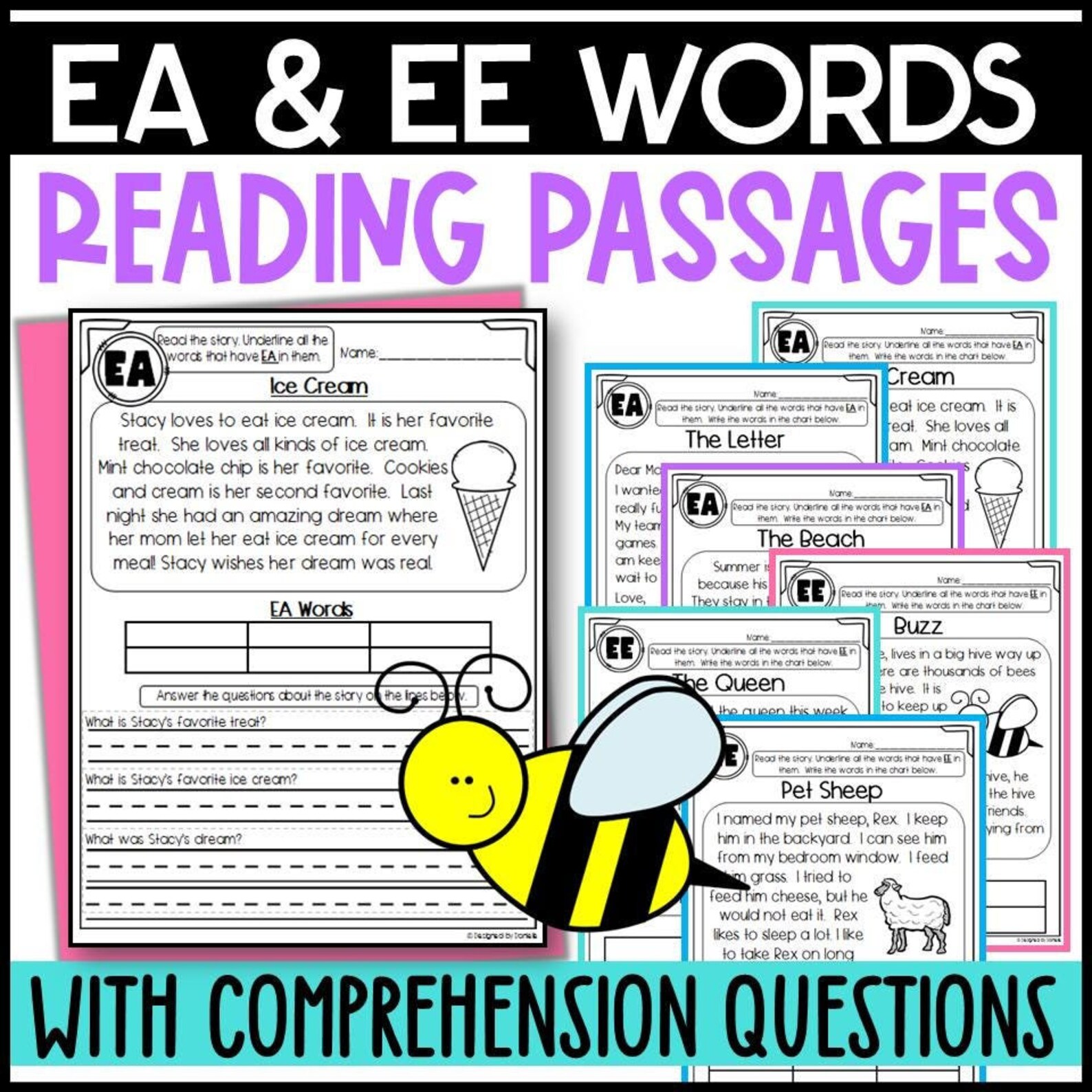 EE and EA Reading Passages: Long E Double Vowels With Comprehension ...