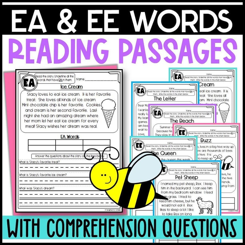 EE and EA Reading Passages: Long E Double Vowels With Comprehension ...