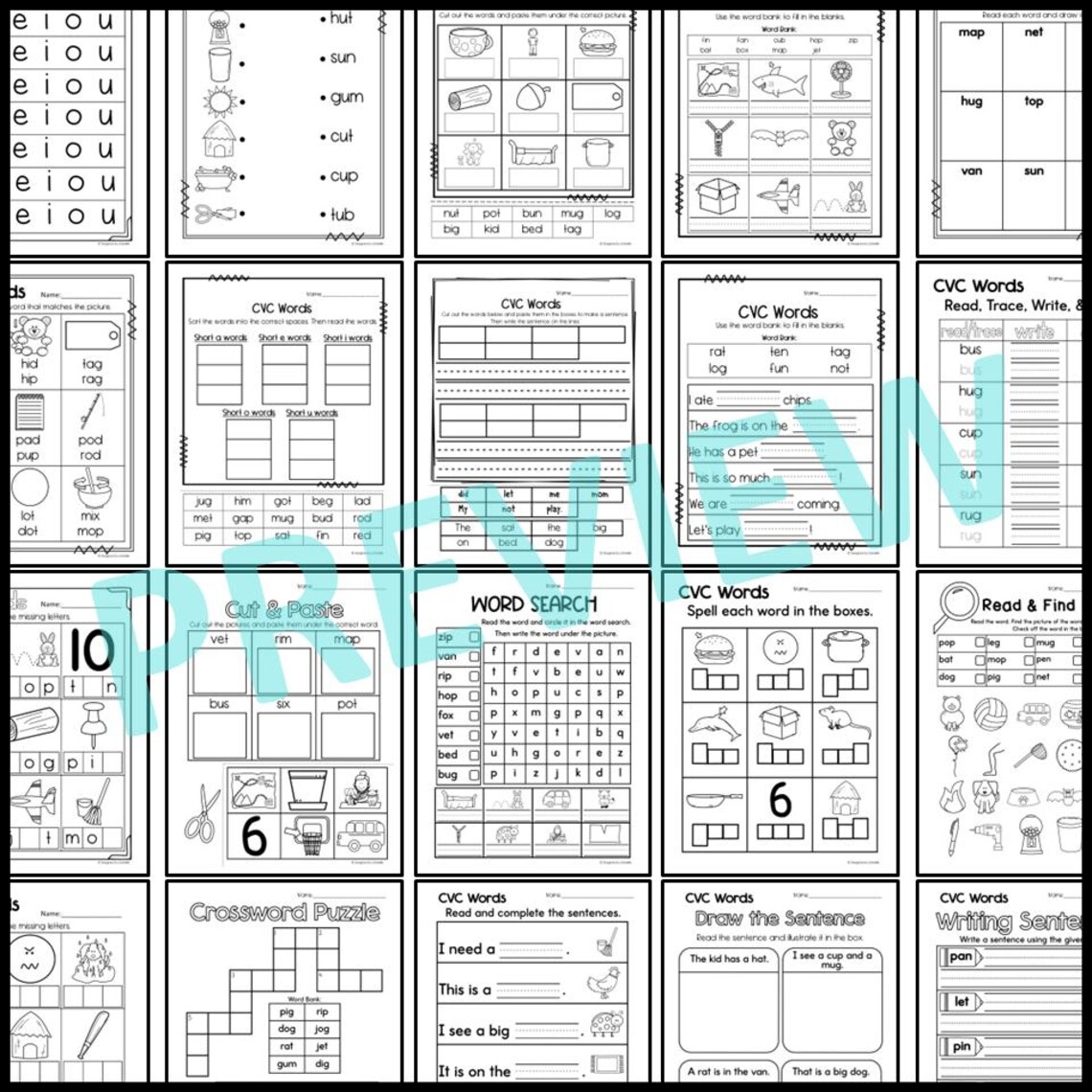 CVC Words Worksheets: Sound Boxes Short Vowels No Prep Short Vowel ...