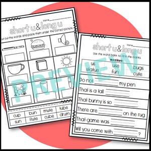 Long U and Short U Worksheets: Cut and Paste Sorts, Cloze, Read and ...