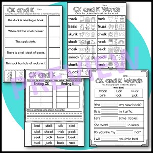 Ending CK and K Worksheets and Sorts, Color by Code, Mystery Pic, Roll ...