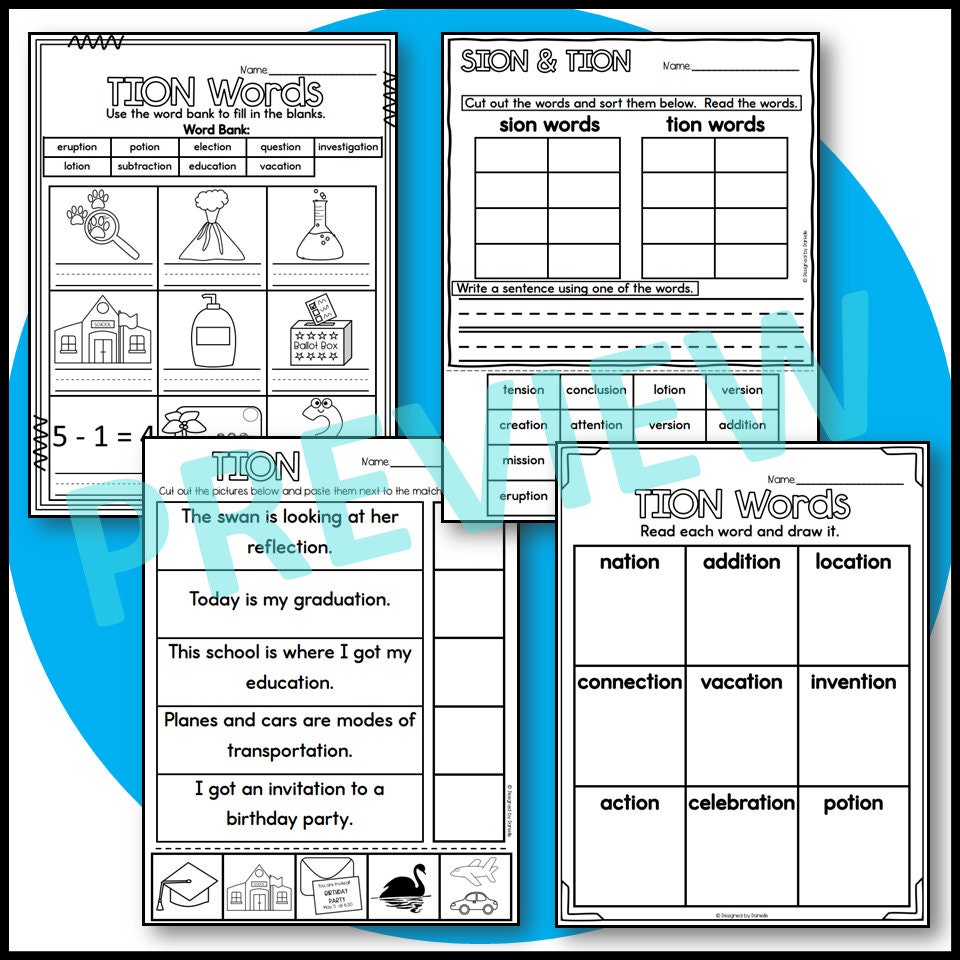 TION Worksheets Phonics for First Grade Second Grade Homeschool ...