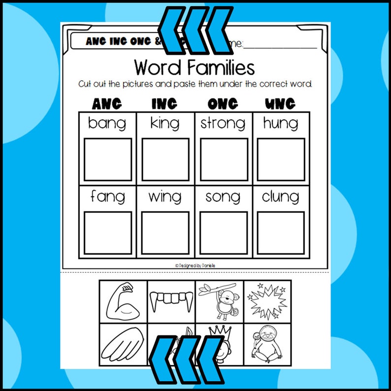 Word Families Cut and Paste Phonics Worksheets: Printable First Grade ...