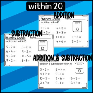 Addition and Subtraction Fluency Checks: Within 10 and Within 20 ...