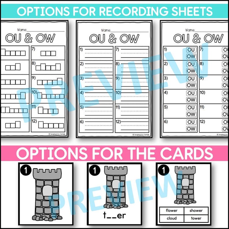 OU OW Write the Room: Task Cards Activity for Ow and Ou Kindergarten ...