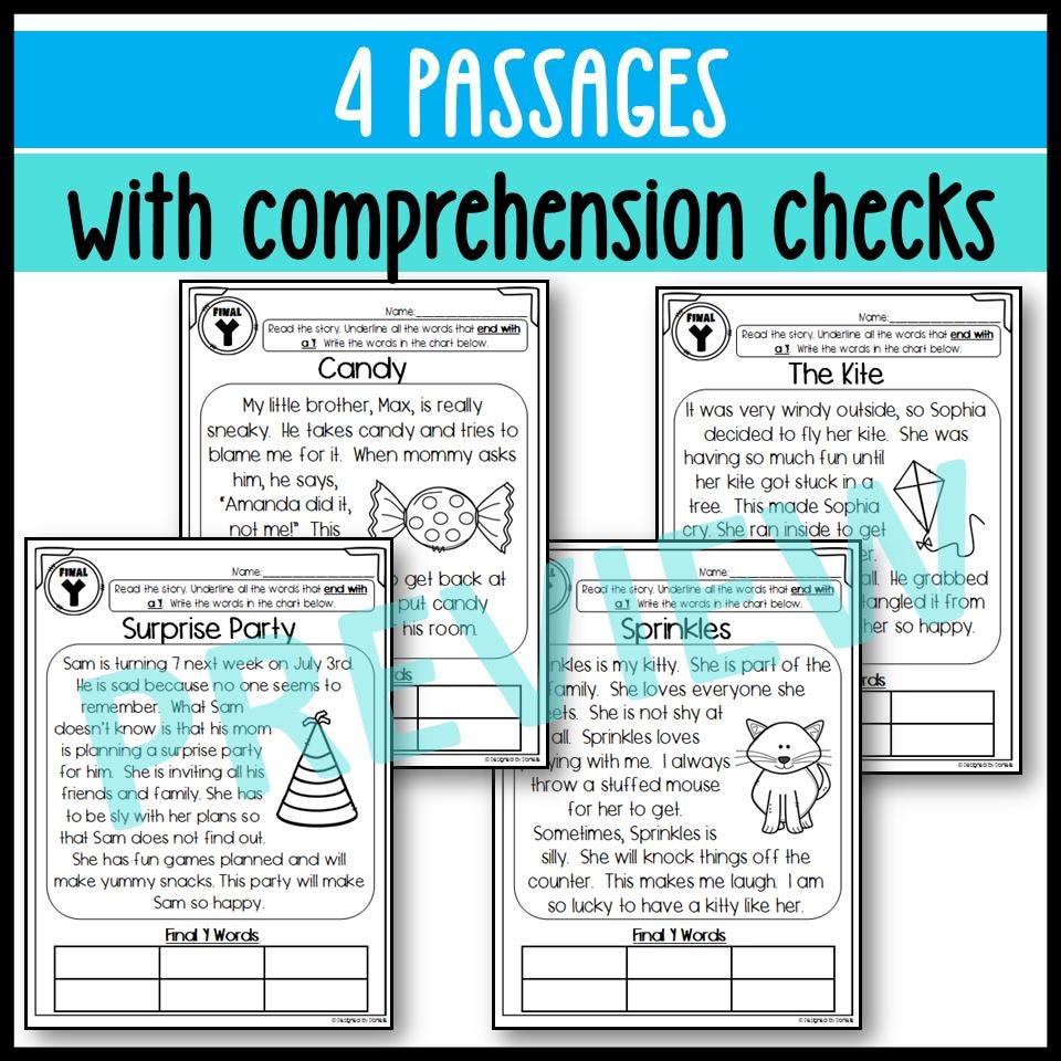 Final Y Reading Passages: Words Ending With Y With Comprehension ...