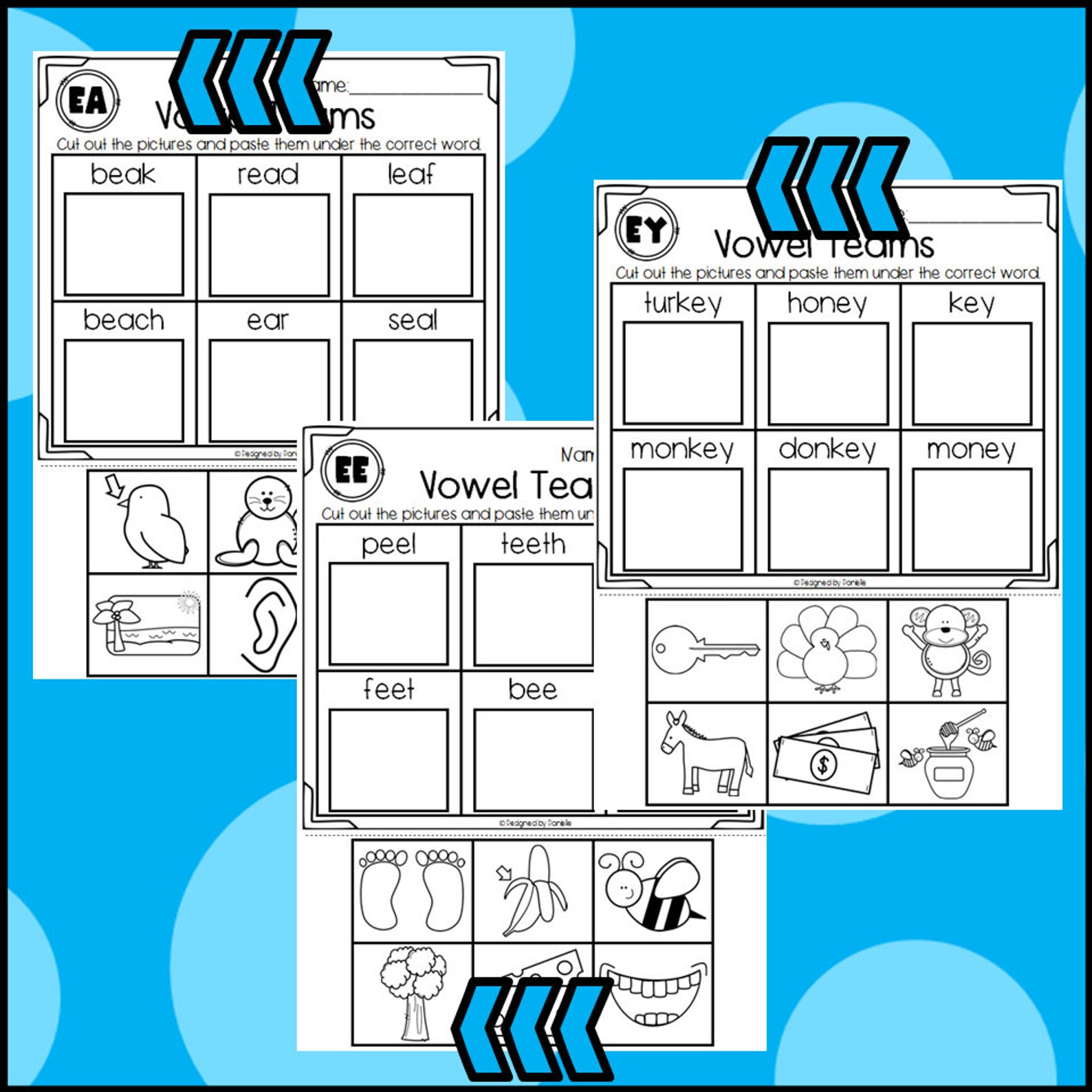 Vowel Teams Cut and Paste Worksheets: Digital Download Printable First ...