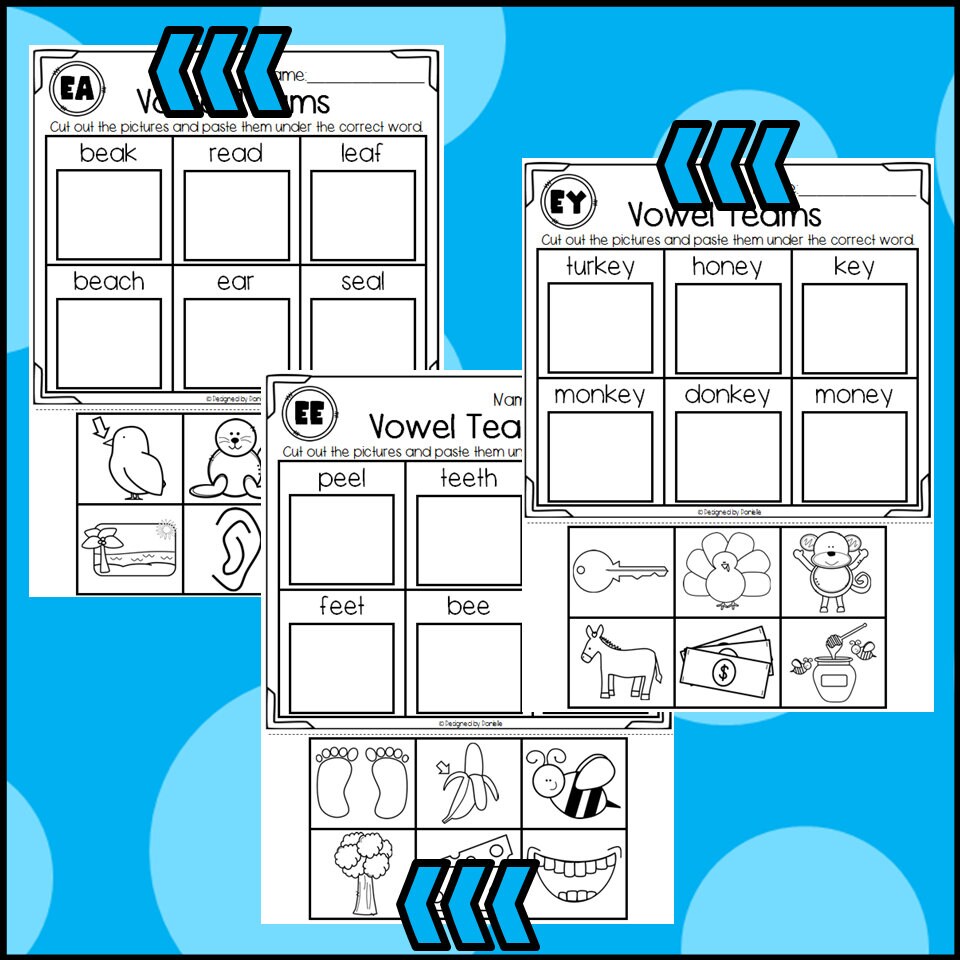 Vowel Teams Cut and Paste Worksheets: Digital Download Printable First ...