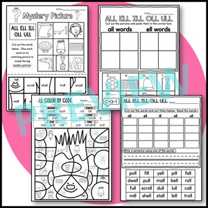 All, Ell, Ill, Oll, Ull Words Worksheets: Cut and Paste Sorts, Cloze ...