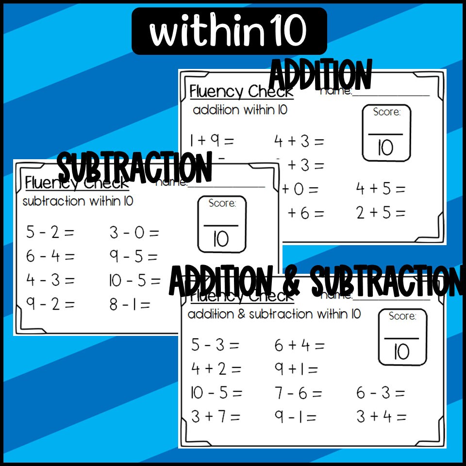 Addition and Subtraction Fluency Checks: Within 10 and Within 20 ...