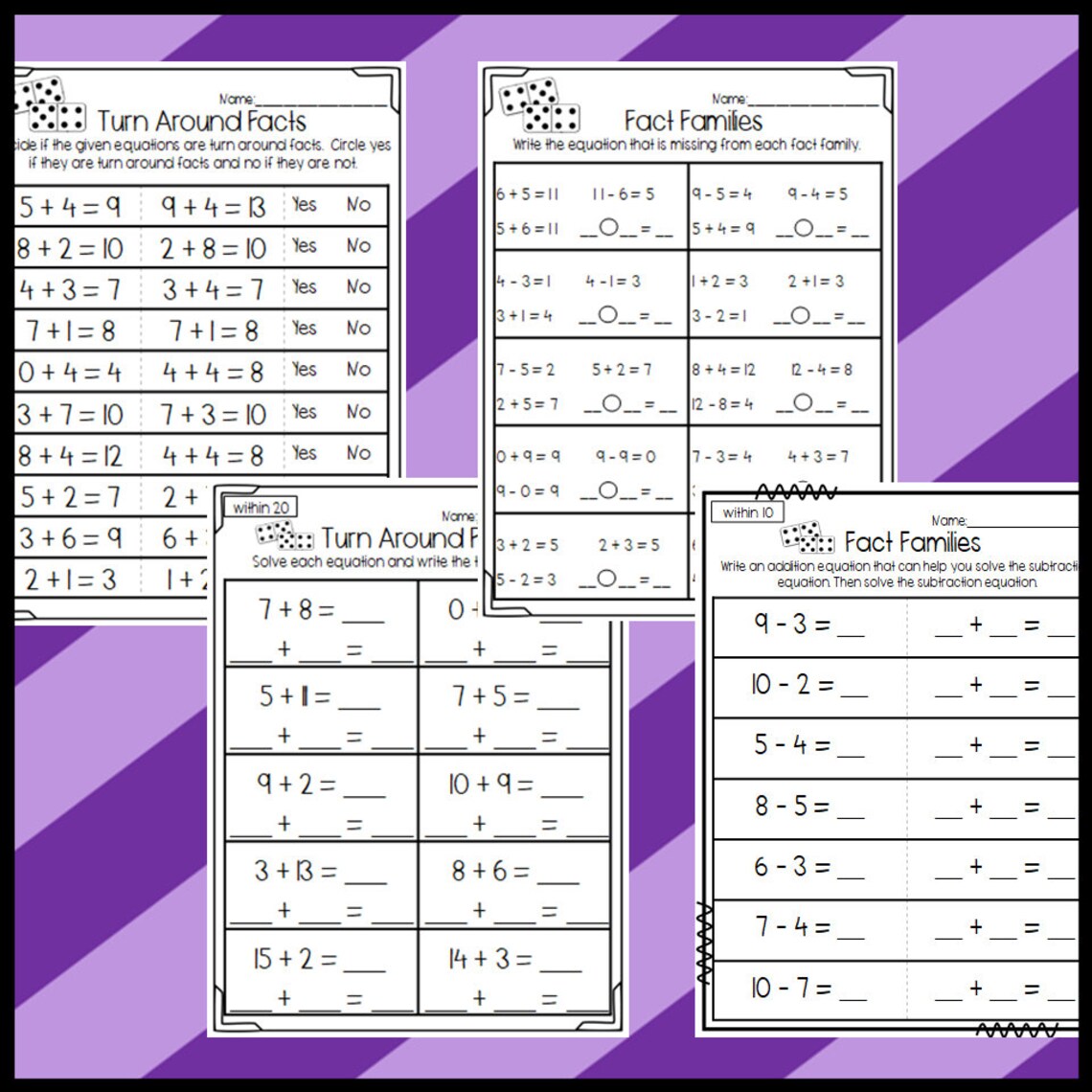 Turn Around Fact and Fact Family Worksheets: First and Second Grade ...