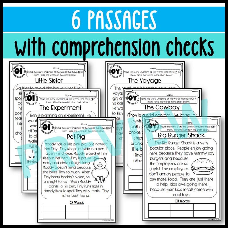 OI and OY Reading Passages Diphthongs With Comprehension Questions for ...