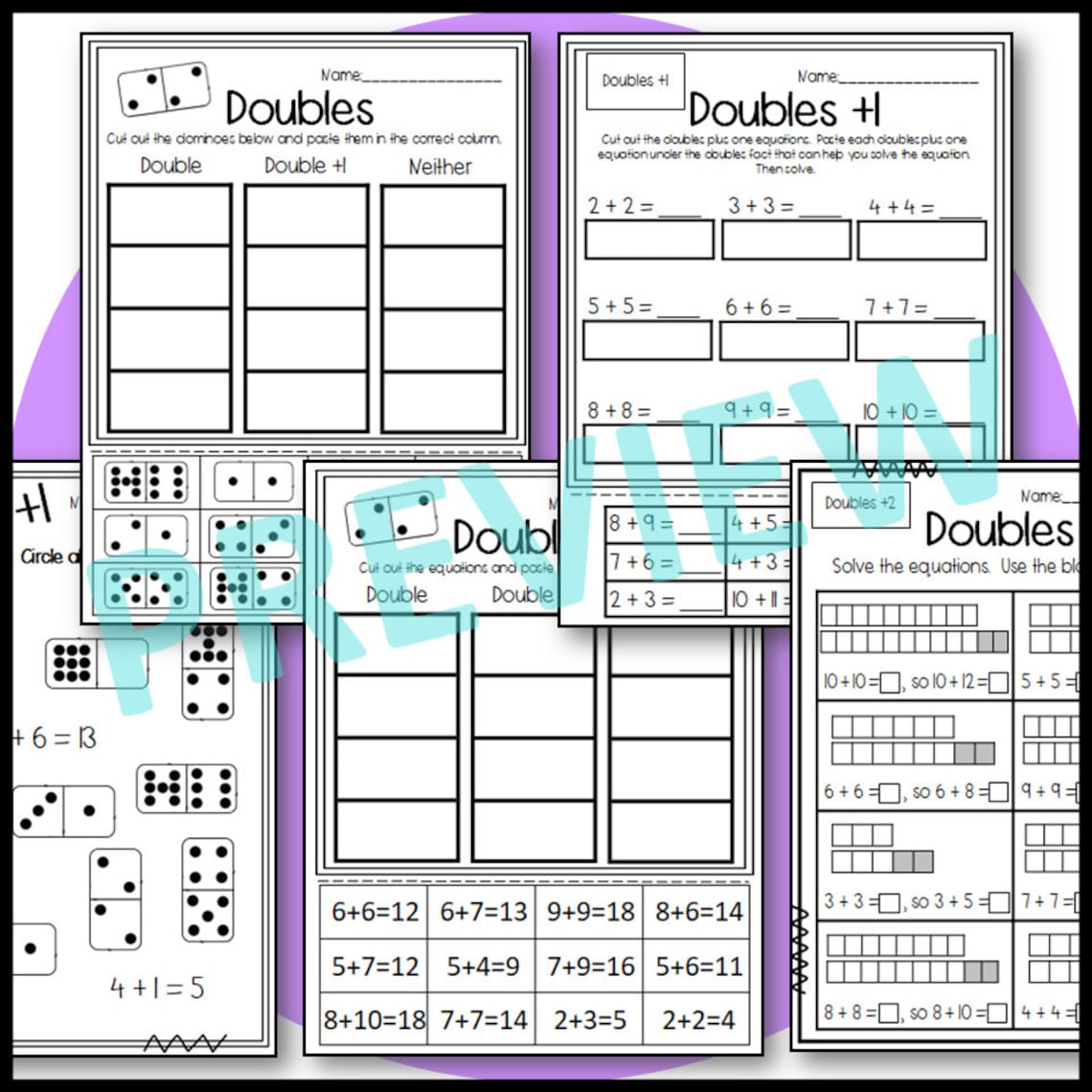 Doubles, Doubles Plus 1, and Doubles Plus 2 Worksheets: First Grade ...