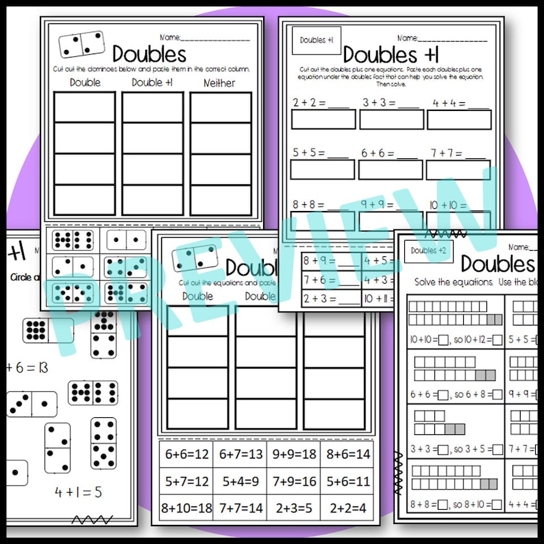 Doubles, Doubles Plus 1, and Doubles Plus 2 Worksheets: First Grade ...