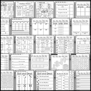 All, Ell, Ill, Oll, Ull Words Worksheets: Cut and Paste Sorts, Cloze ...