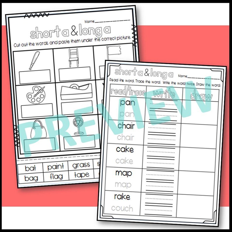 Long A and Short A Worksheets: Cut and Paste Sorts, Cloze, and More ...