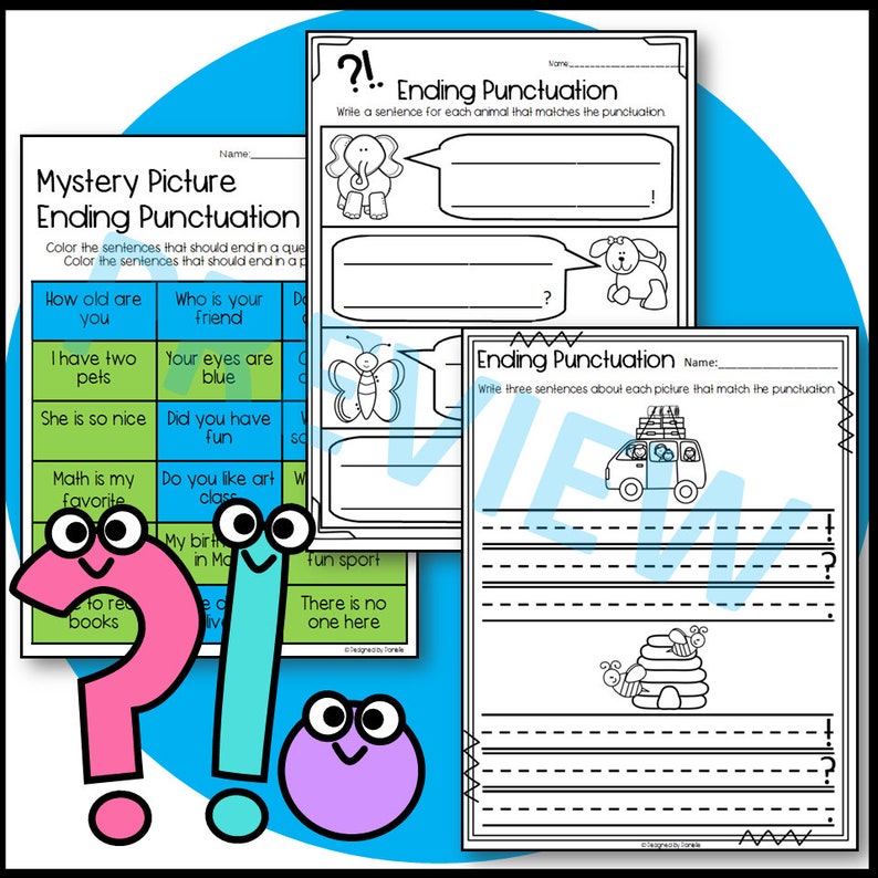 Ending Punctuation Worksheets: Period, Exclamation Point, Question Mark ...