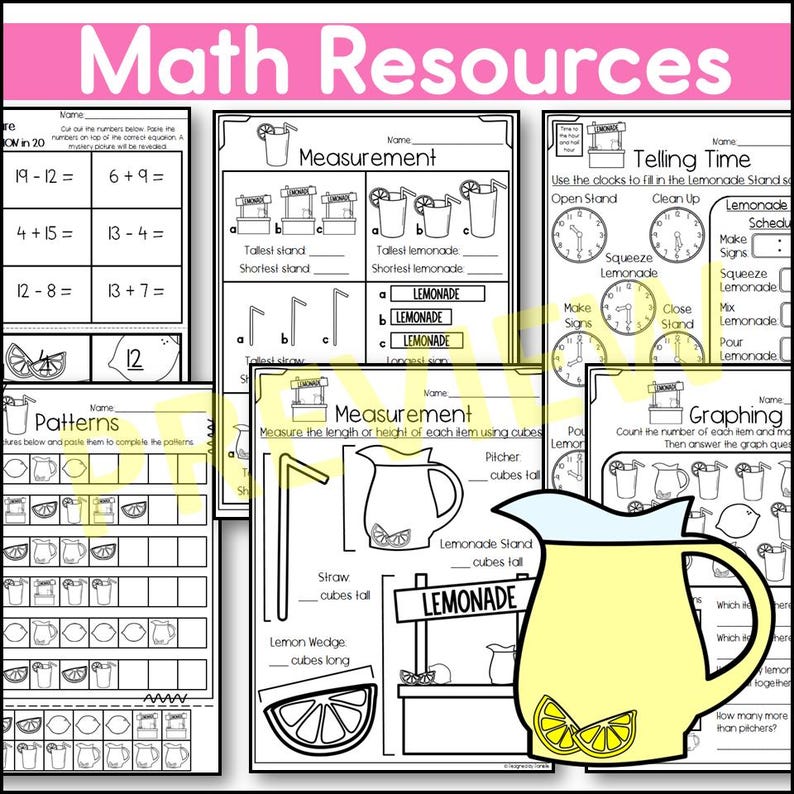 Lemonade Day Themed Activities and Worksheets: Back to School Math ...