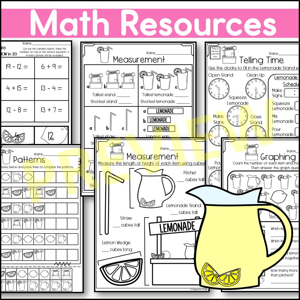Lemonade Day Themed Activities and Worksheets: Back to School Math ...