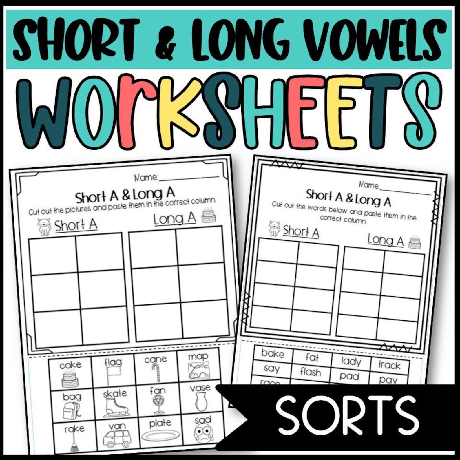 Long and Short Vowel Sorts A, E, I, O, and U: Kindergarten First Grade ...