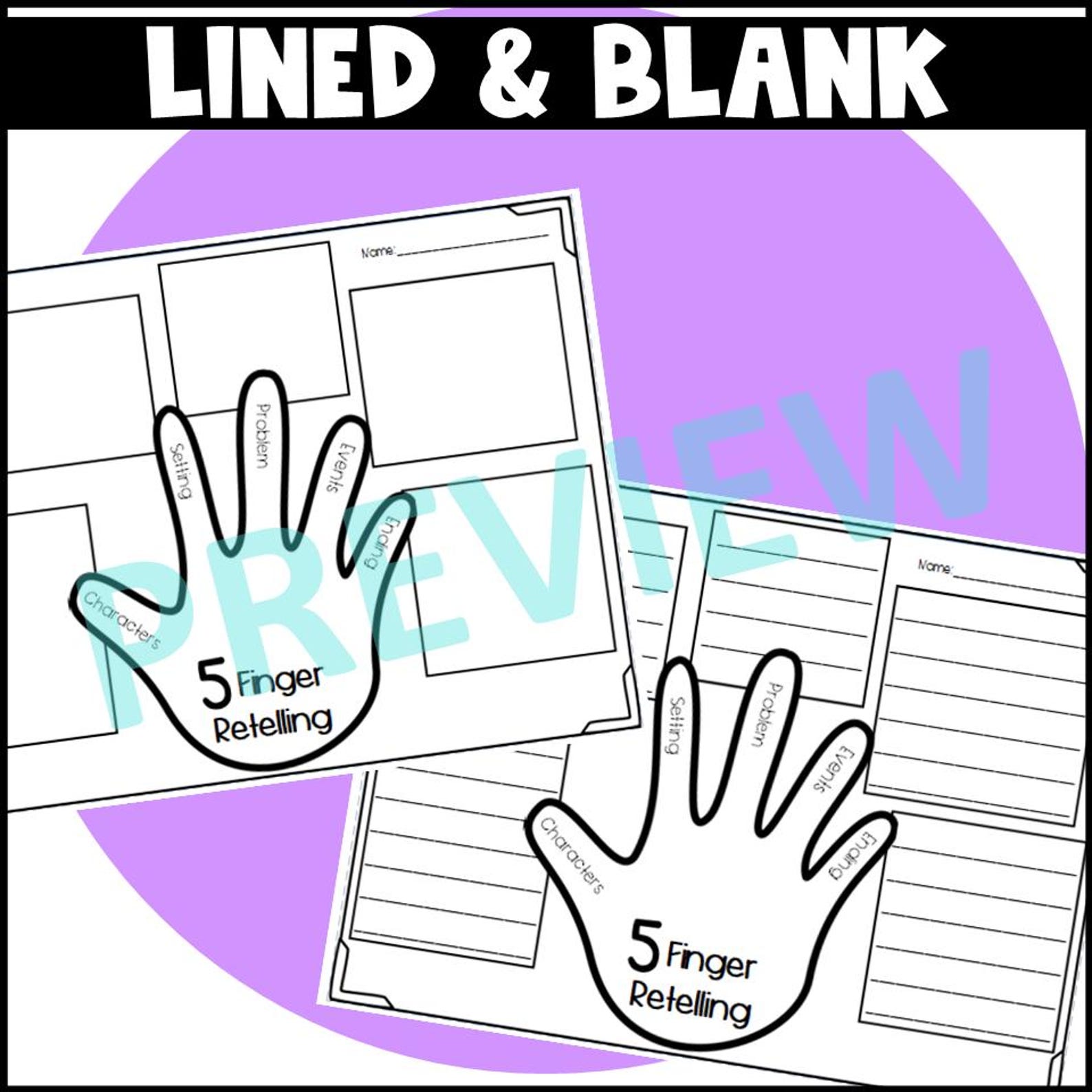 5 Finger Retelling Graphic Organizers Worksheets Story Elements for ...