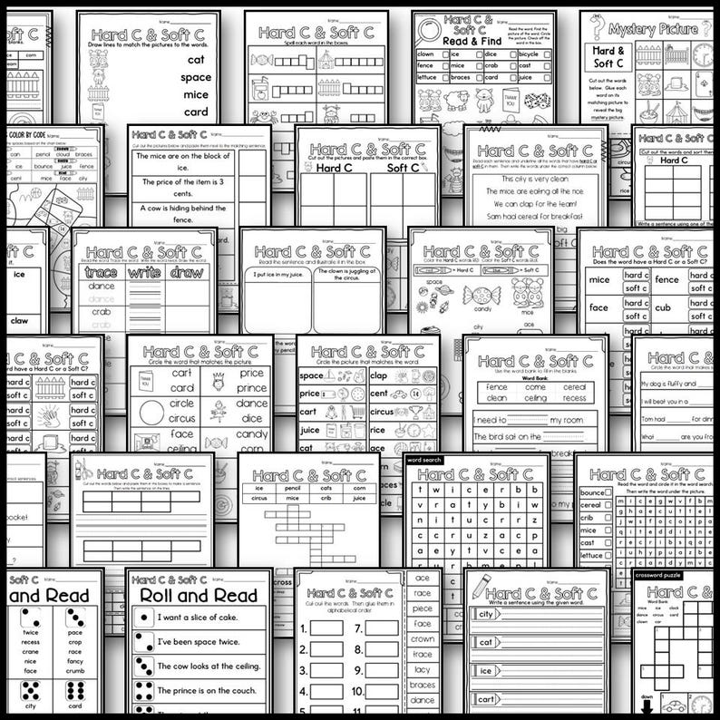 Hard and Soft C Worksheets: Cut Paste Sorts, Cloze, I Spy, Matching ...