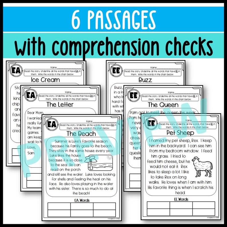 EE and EA Reading Passages: Long E Double Vowels With Comprehension ...
