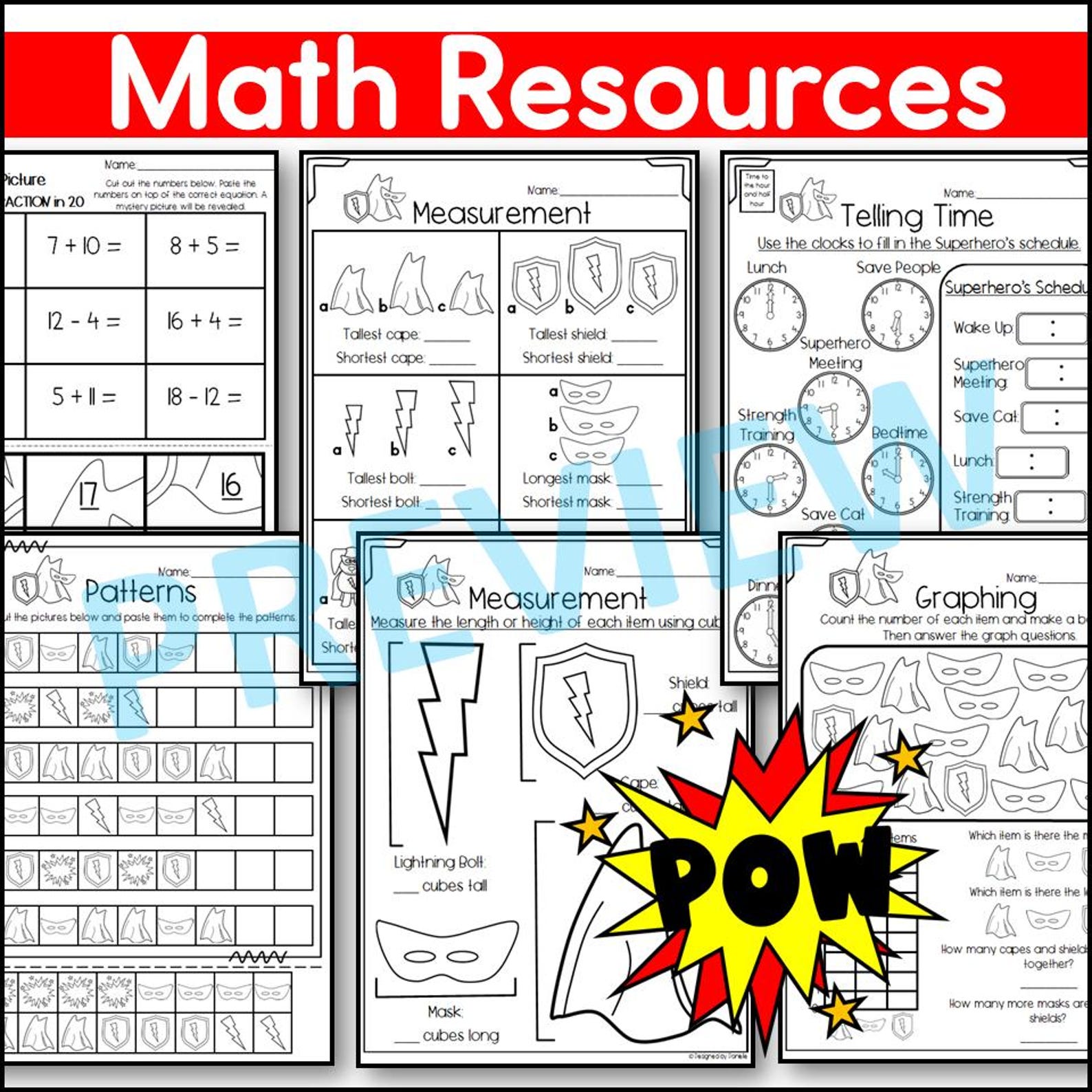 Superhero Day Themed Activities and Worksheets: Back to School Review ...