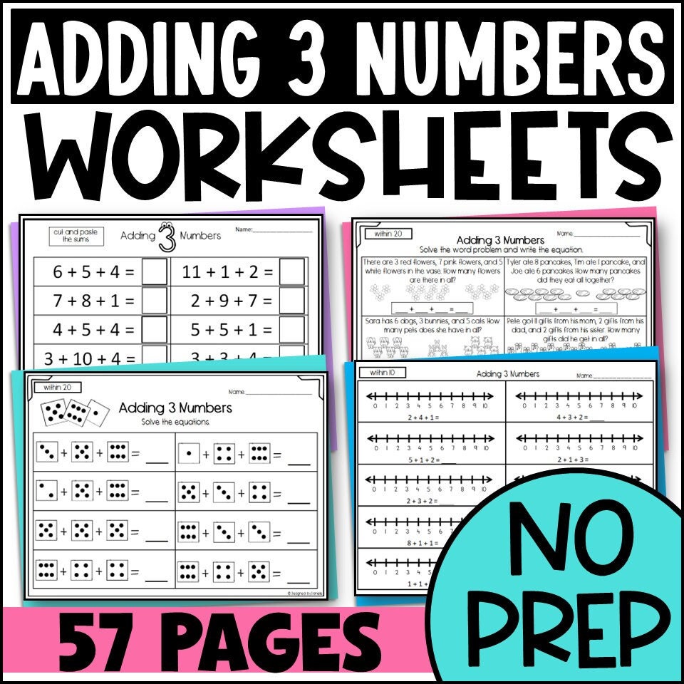 Adding 3 Numbers: Worksheets, Number Line, Word Problems Printable ...