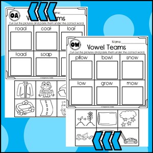 Vowel Teams Cut and Paste Worksheets: Digital Download Printable First ...